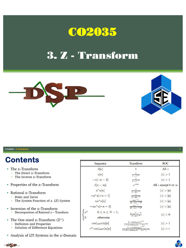 Co2035 Lecture 3 Z Transform Pdf Mathematics Applied Mathematics