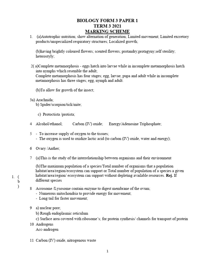Biology Pp1 Ms f3 2021 Term 3 | PDF | Biology