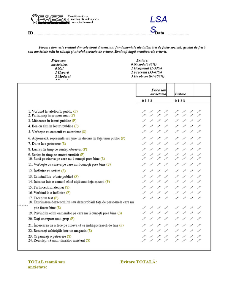 (LSAS) Test-Liebowitz Social Anxiety Scale | PDF