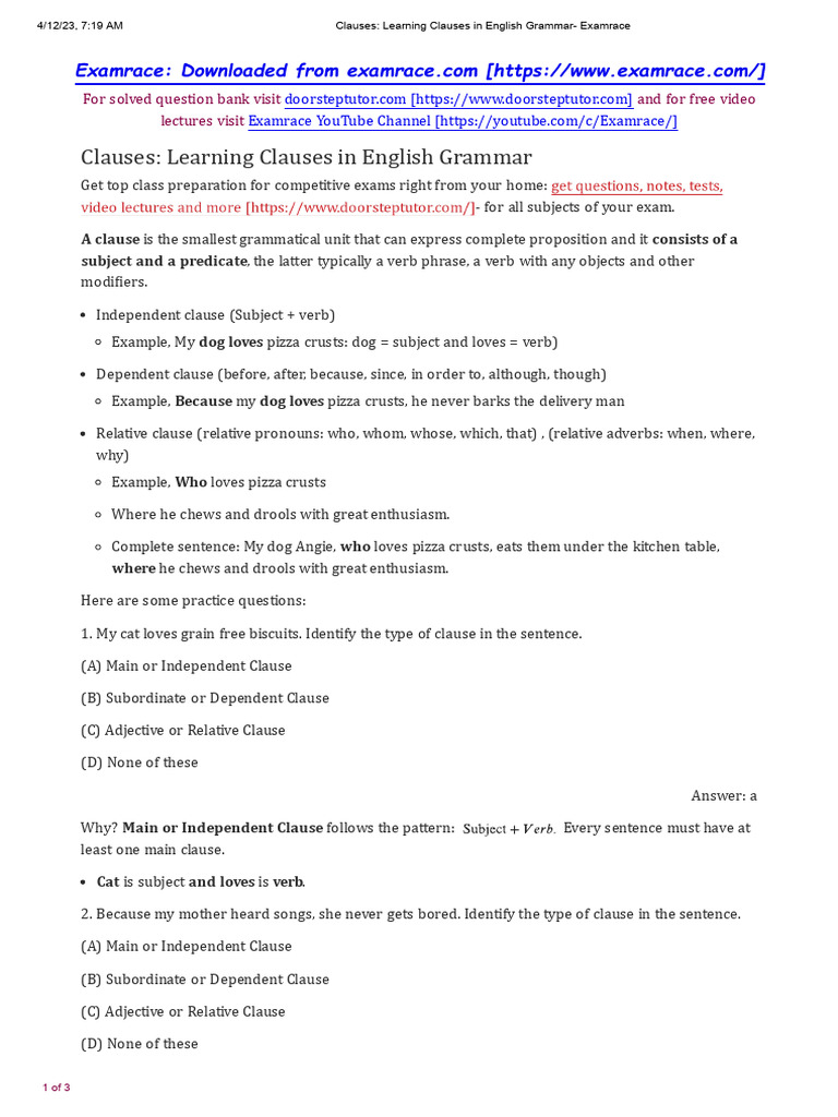 Clauses | PDF | English Grammar | Clause