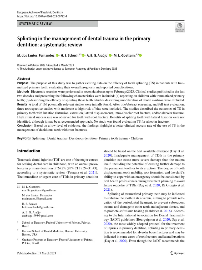 Splinting for Primary Tooth Trauma | PDF | Tooth | Mouth