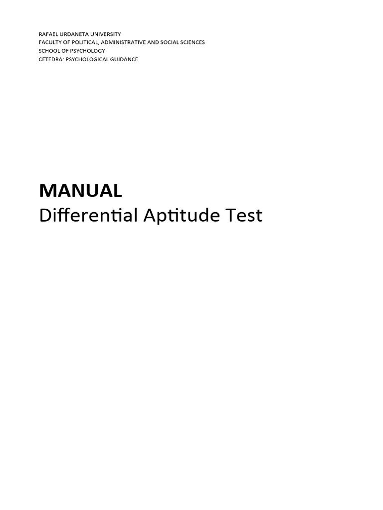 Differential Aptitude Test Manual | PDF | Reason | Measurement