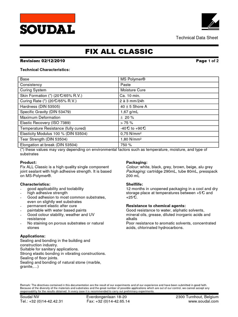 RKTQ - Fix All Classic - Tds | PDF | Materials Science | Building ...