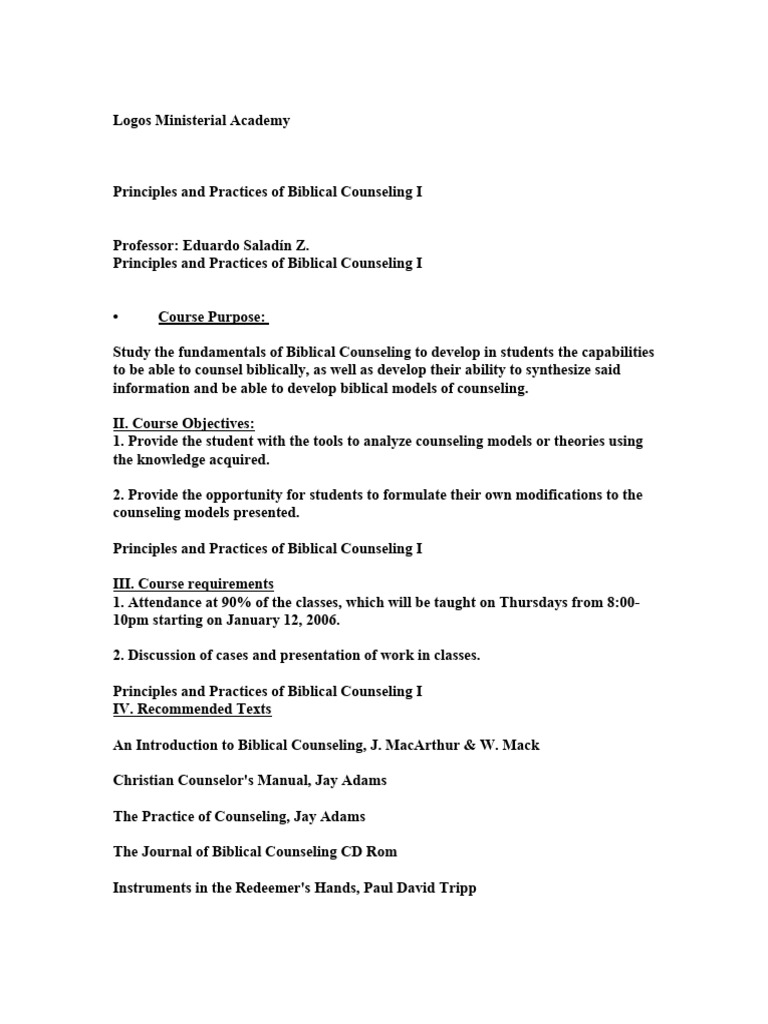 Principles and Practices of Biblical Counseling I | PDF | Id ...