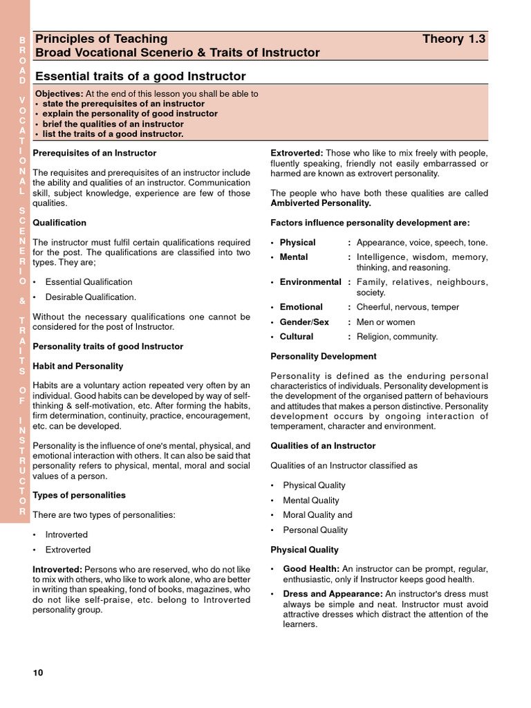 Lesson 1.3 Essential Traits of A Good Instructor | PDF | Extraversion ...
