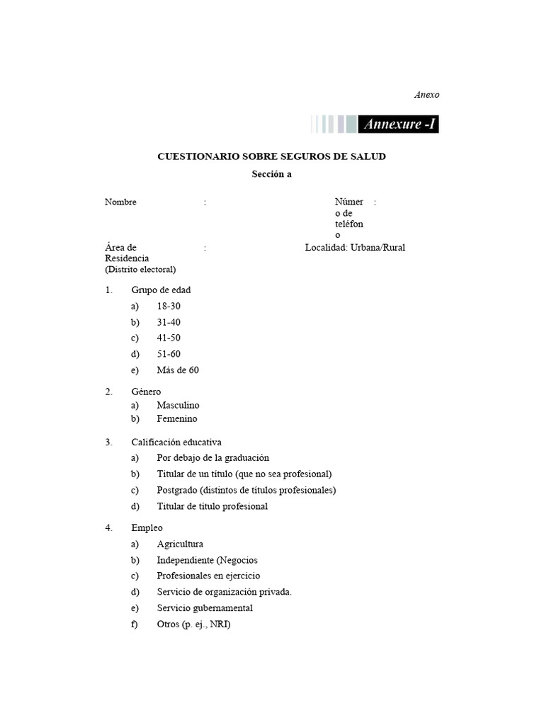 Cuestionario Sobre Seguros de Salud | PDF | Seguro | Business