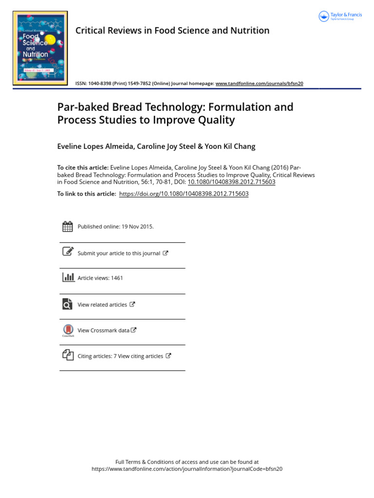 Par-Baked Bread Technology Formulation and Process Studies To Improve ...