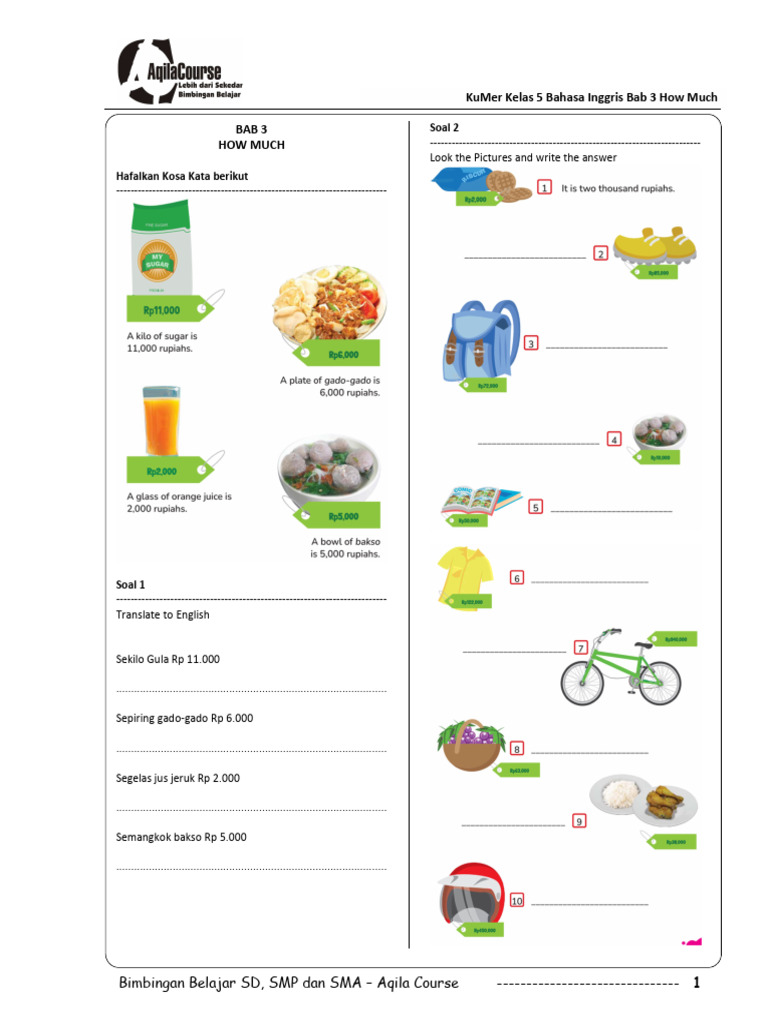Kelas 5 Bahasa Inggris Bab 3 How Much Kumer 2021 | PDF | Southeast ...