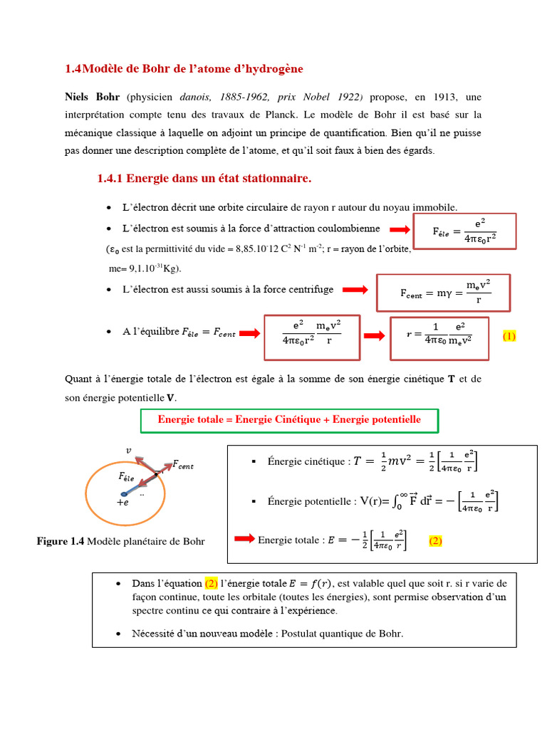 Modèle de Bohr de L'atome D'hydrogène | PDF | Théories scientifiques ...