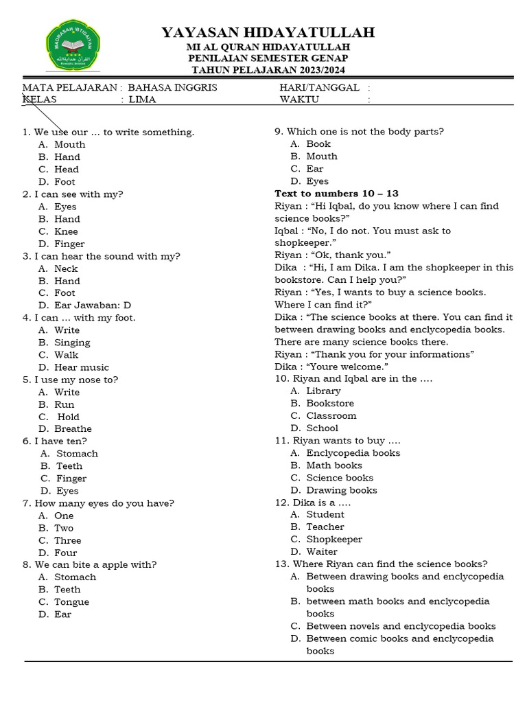 Soal Kelas 5 Bahasa Inggris | PDF