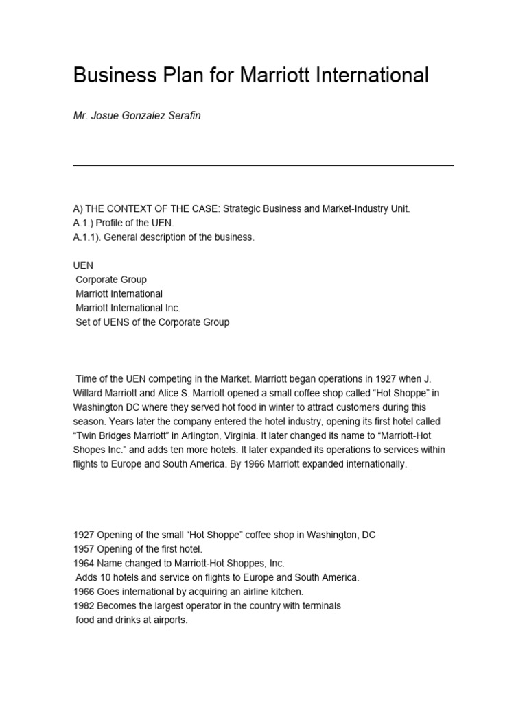 Marriott International Business Plan Overview | PDF | Financial Capital ...