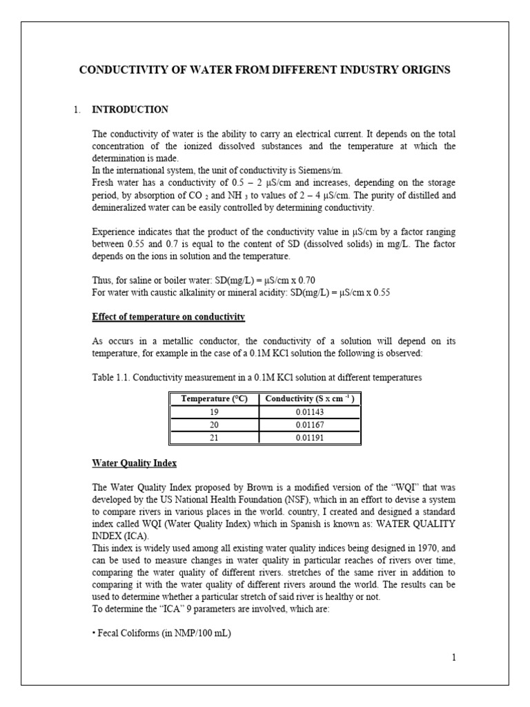 Lab Report 1 Water Conductivity | PDF | Water | Water Quality