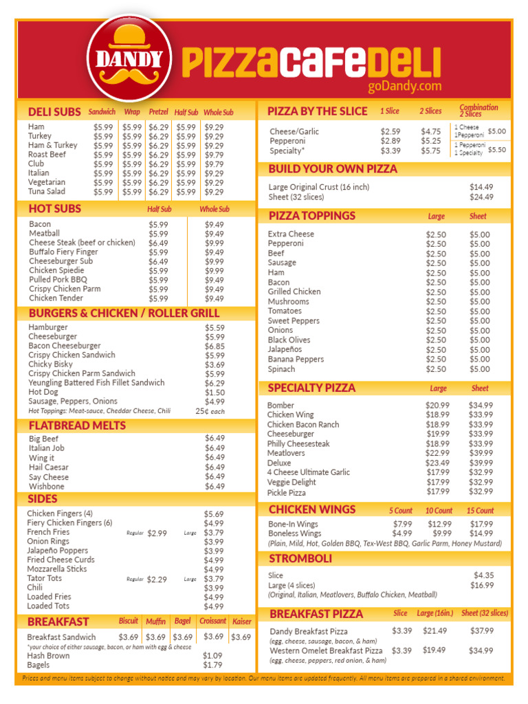 Dandy Menu | PDF | Hamburgers | Pizza
