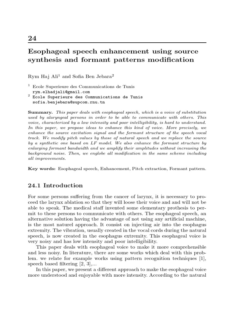 Esophageal Speech Enhancement Using Source Synthesis and Formant | PDF | Pitch (Music) | Vowel