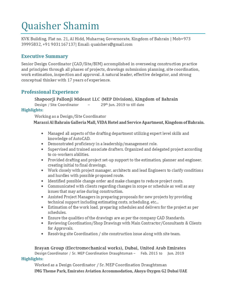 Quaisher Shamim Design Site Coordinator - U | PDF | United Arab ...