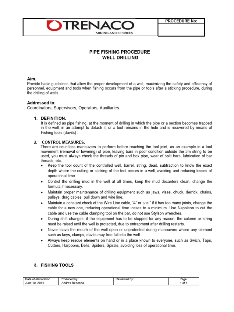 Pipe Fishing Procedure in Wells | PDF | Drilling | Pipe (Fluid Conveyance)