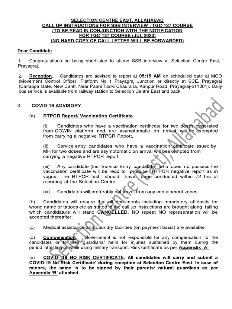 Call Up Letter Sce Allahabad For TGC 137 Course | PDF | Engineering ...