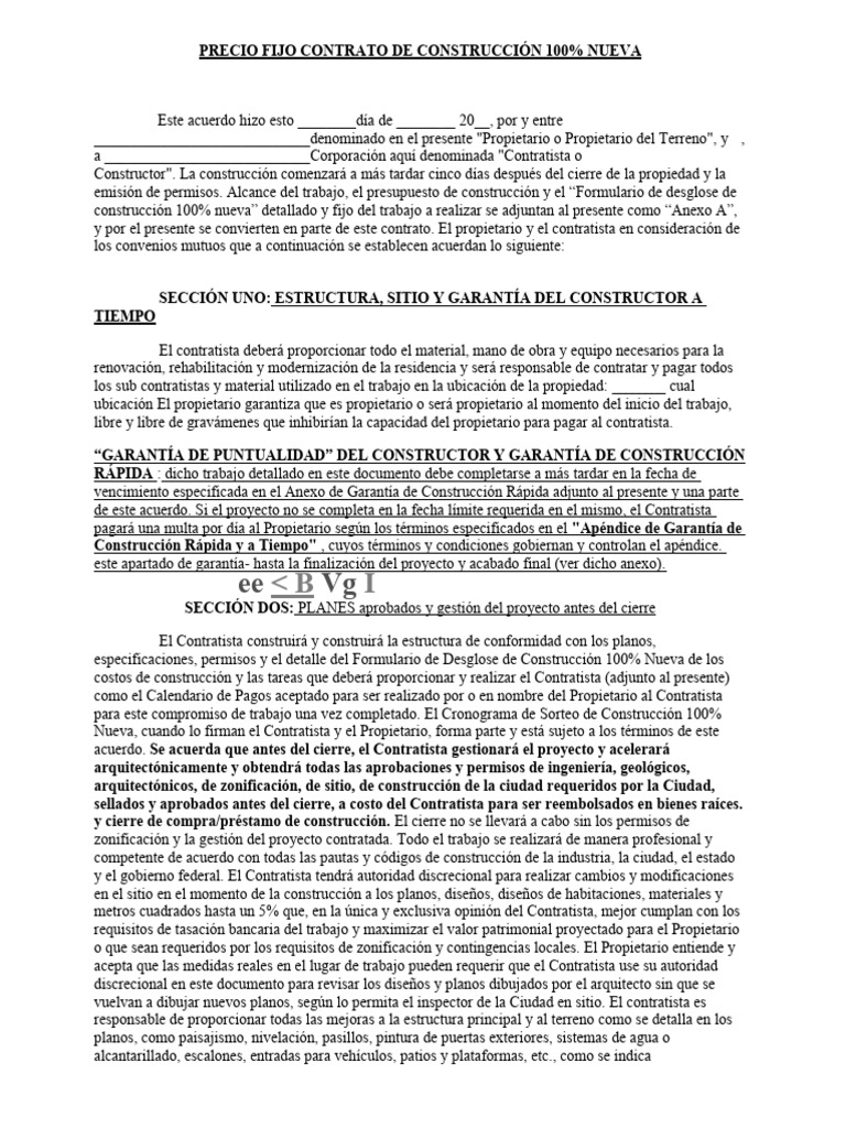 MUESTRA de Contrato de Construcción de Precio Fijo | PDF | Presupuesto