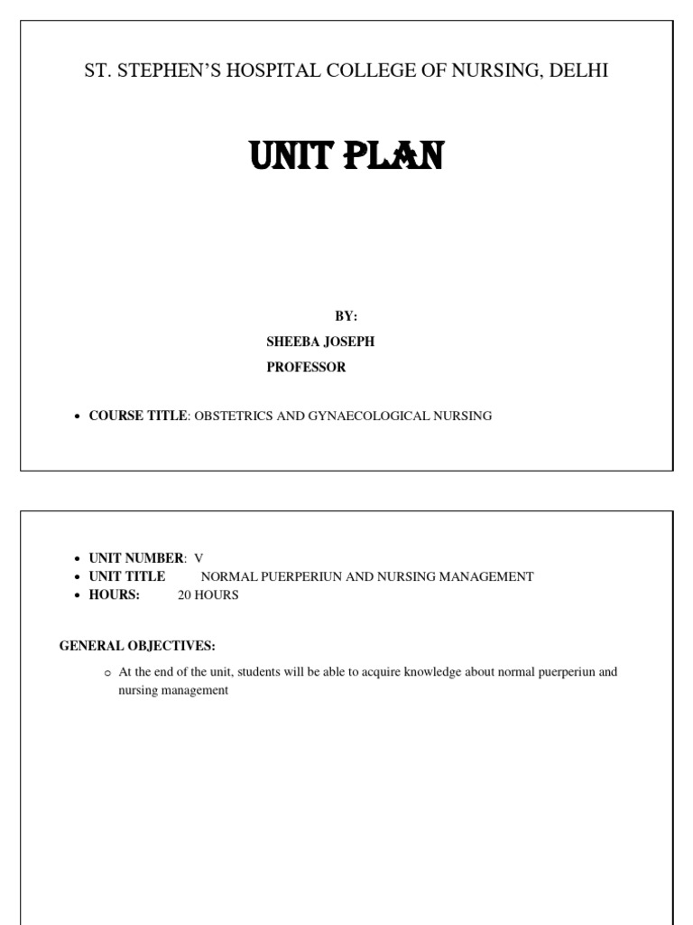 Unit Plan - Obstetrical - Nursing - and - Midwifery | PDF | Postpartum ...