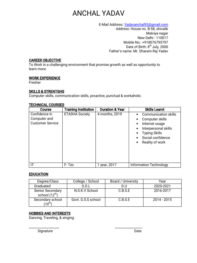 CV Anchal Yadav Cccs 165. | PDF CV Anchal Yadav Cccs 165. | PDF