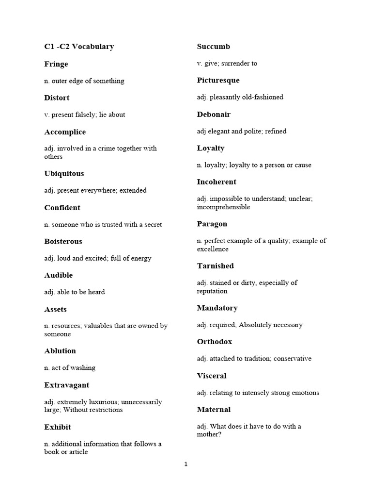 Vocabulary List C1-C2 | PDF