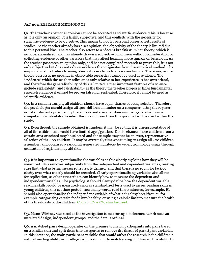 Jan 2011 Research Methods QS | PDF | Evidence | Empirical Evidence