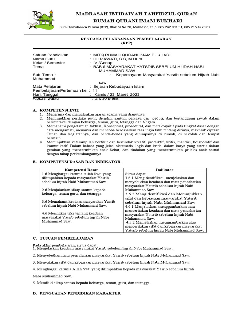 RPP SKI Kls 4 Pert 11 BAB 6 SEM 2 2023 | PDF | Karier & Perkembangan | Kesehatan Holistik