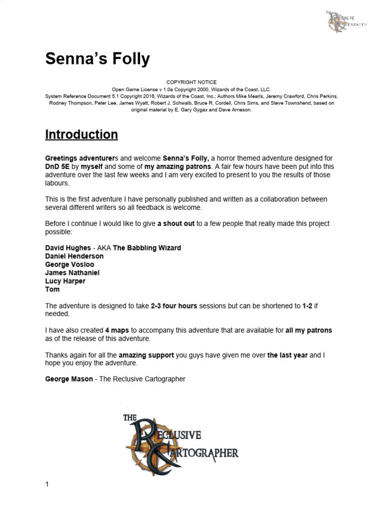 Senna's Folly - Horror Adventure For 5e | PDF | Cemetery