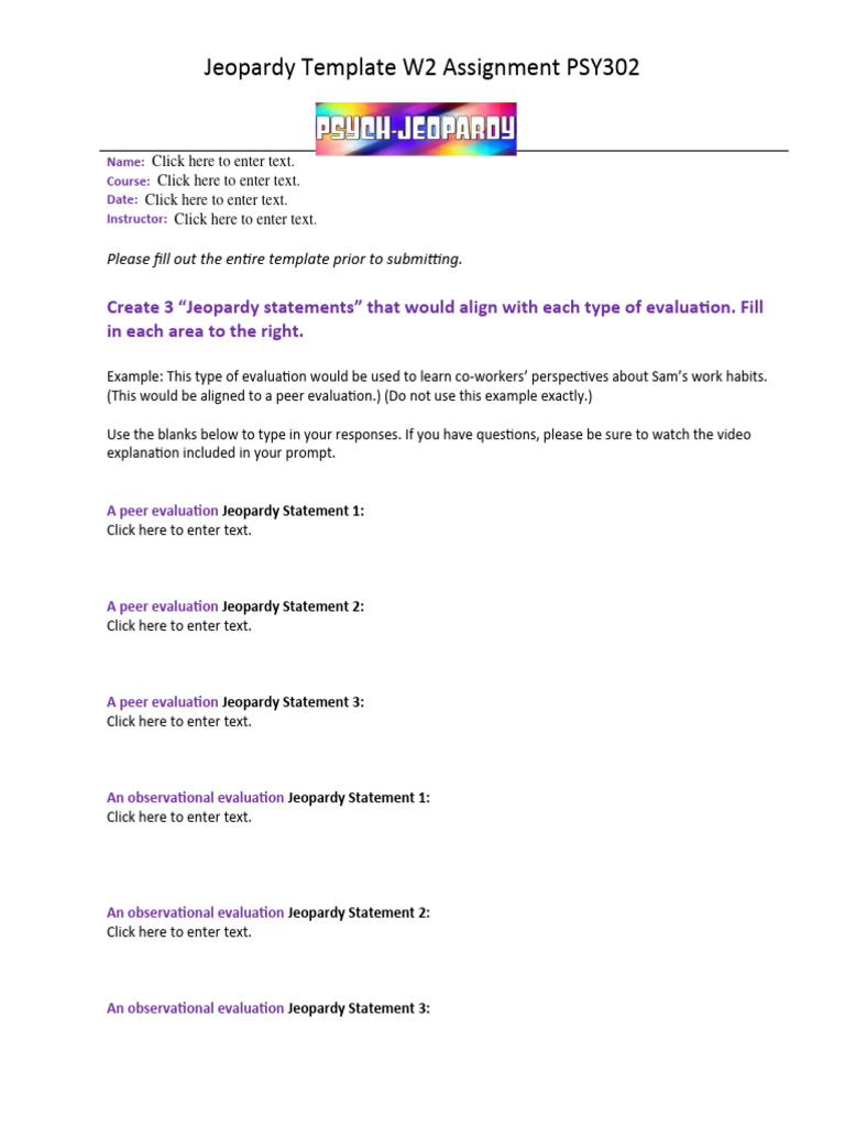 W2 Assignment Jeopardy Template | PDF | Evaluation | Cognition