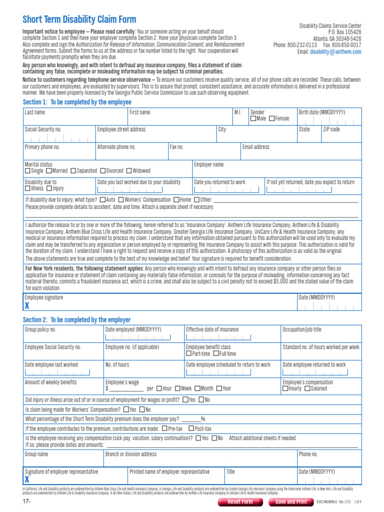 Short Term Disability Claim Form | PDF | Fraud | Employment
