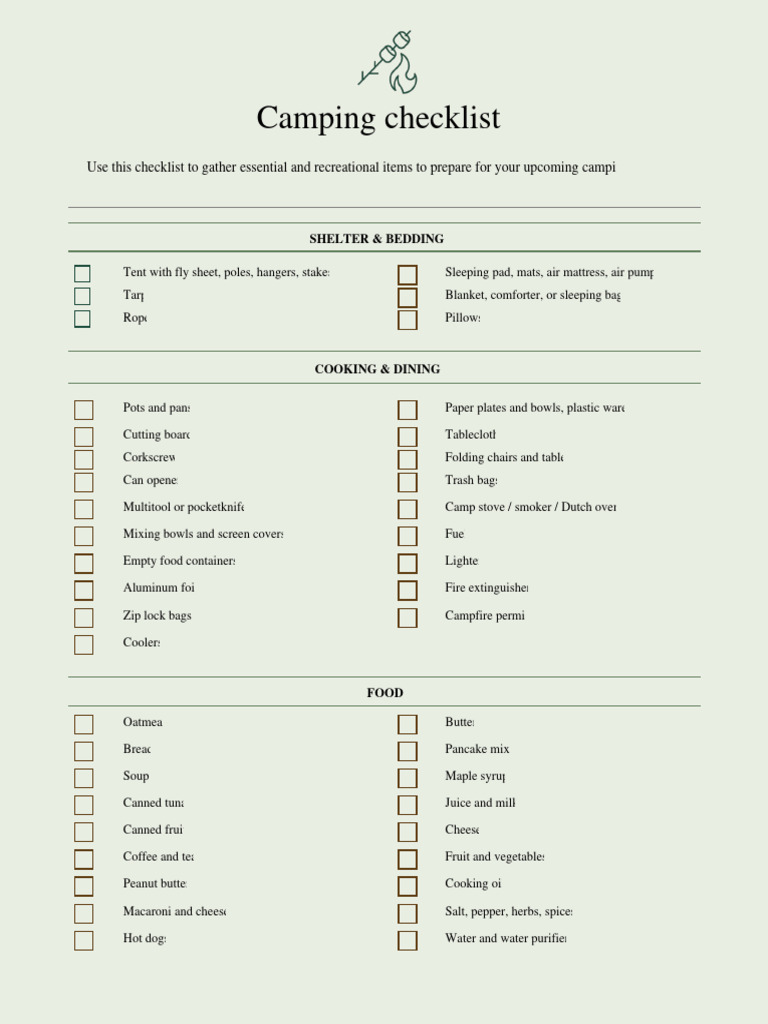 Camping Checklist | PDF | Camping | Foods