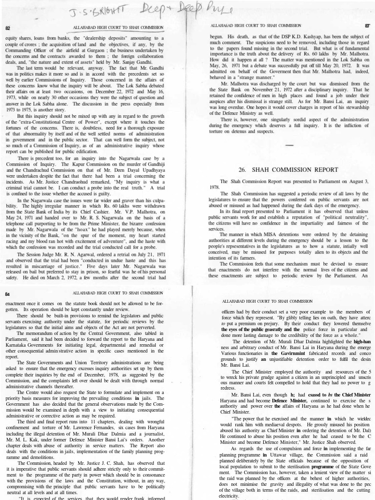 Allahabad High Court To Shah Commission Shah Commission Report 1978 ...