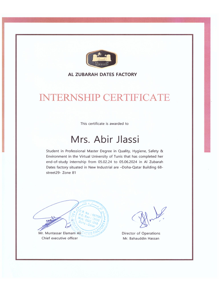 MRS. ABIR INTERNSHIP CERTIFICATE | PDF