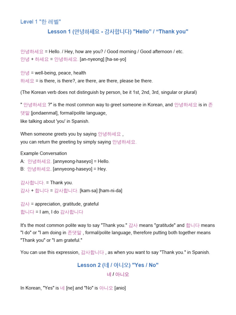 Learn Korean Level 1 PDF | PDF | Grammatical Conjugation | Verb