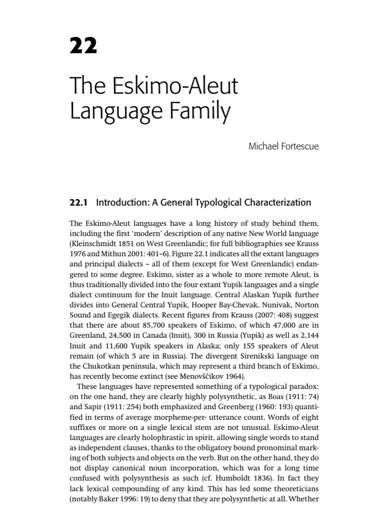 Michael Fortescue - The Eskimo-Aleut Language Family (2017) | PDF ...