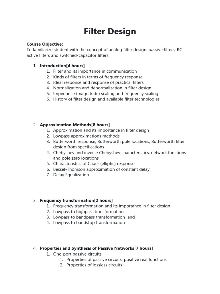 Filter Design | PDF | Electronic Filter | Low Pass Filter