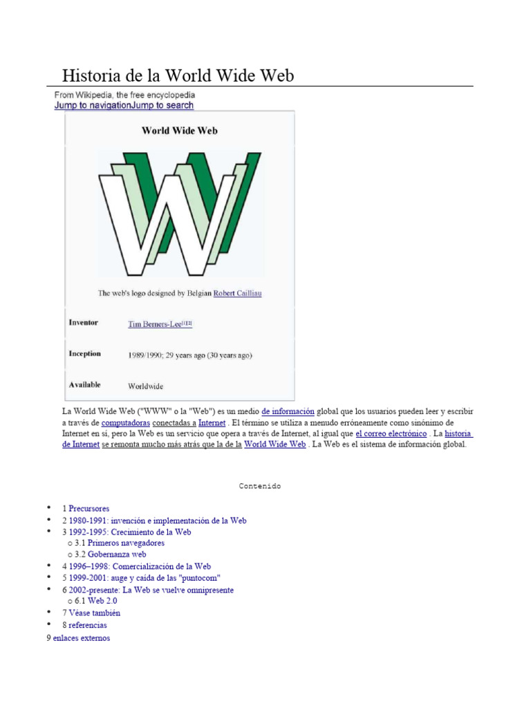 Historia de la World Wide Web (1990) | PDF | Red mundial | Internet y web