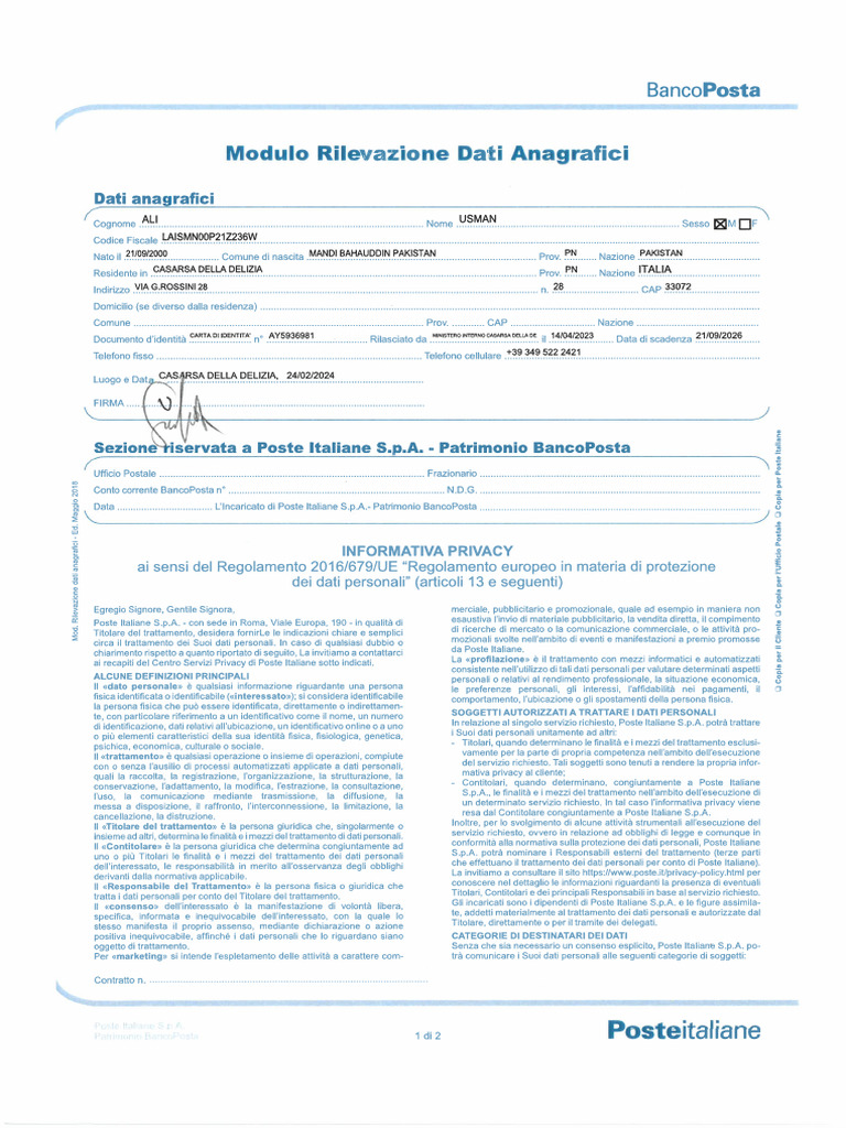 6-- Modulo Rilevazione Dati Anagrafici Pf | PDF