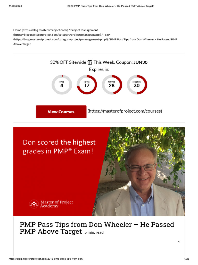 2020 PMP Pass Tips From Don Wheeler - He Passed PMP Above Target! | PDF ...