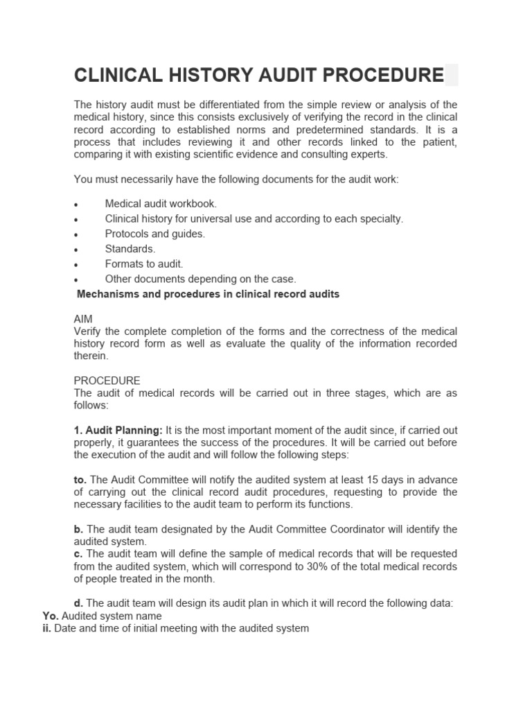 Procedure in Clinical History Audit | PDF | Medical Diagnosis | Surgery