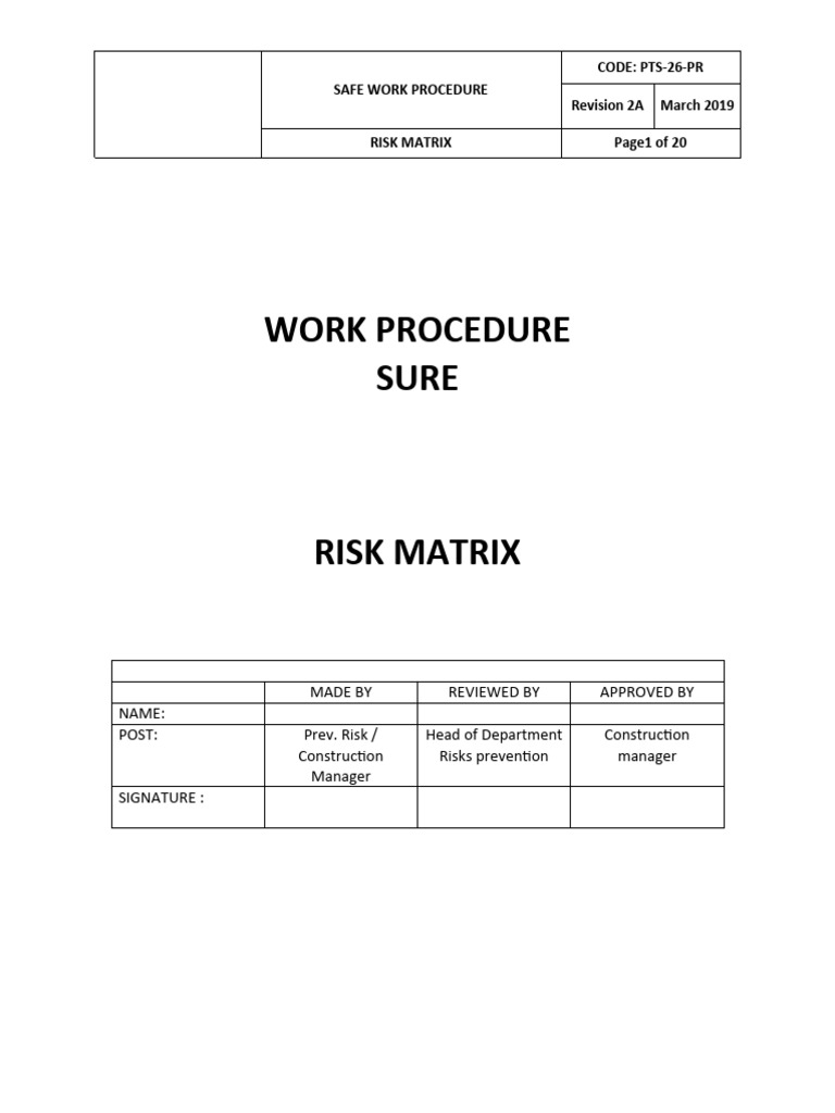 Safe Work Procedure: Risk Matrix | PDF | Risk | Occupational Safety And ...