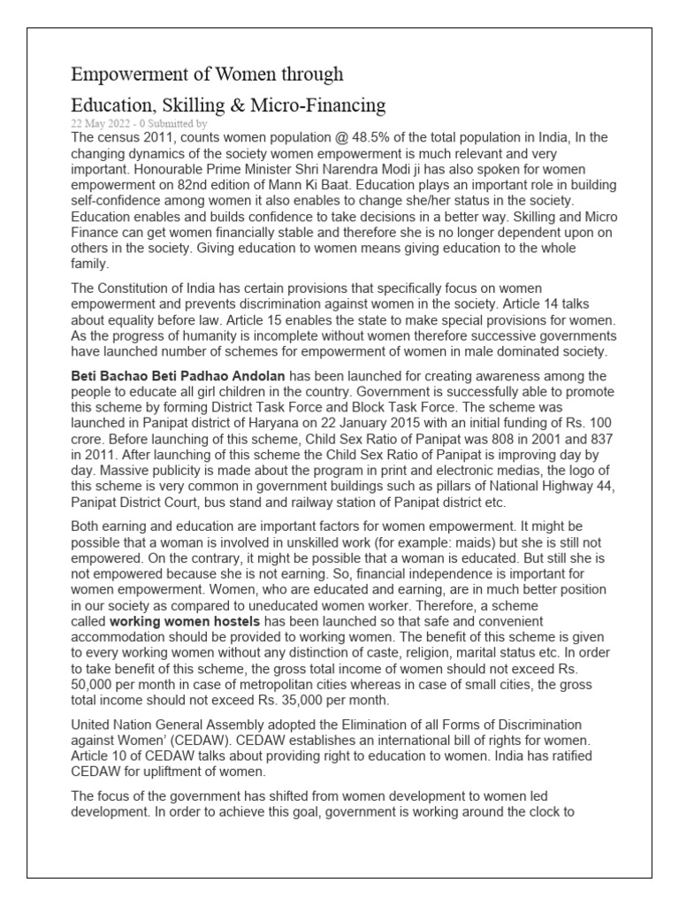 Empowerment of Women Through Education | PDF | Woman | Gender Equality