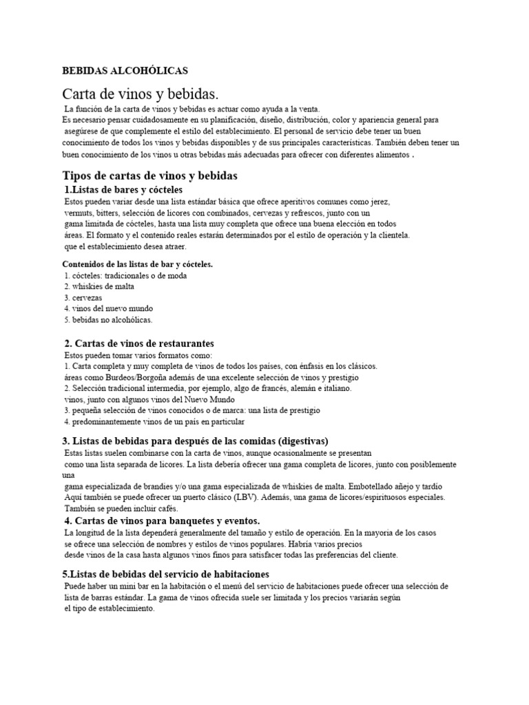 Tipos y Diseño de Cartas de Bebidas | PDF | Vino | Cerveza