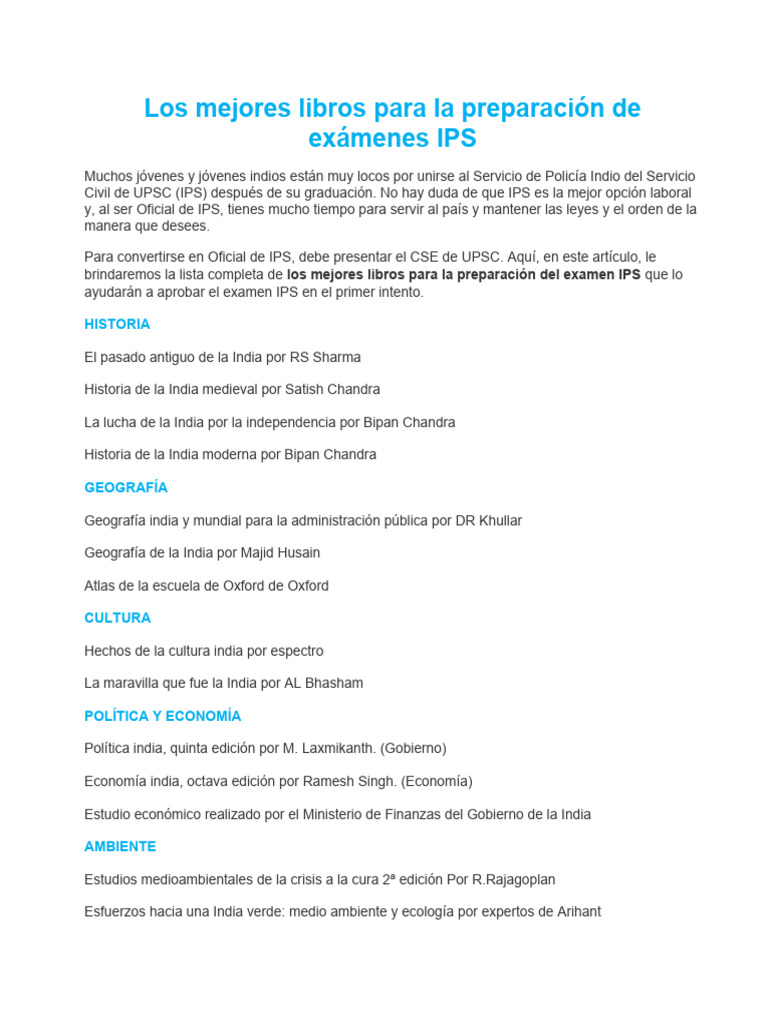 Lista de Nombres de Los Mejores Libros de Preparación de IPS | PDF ...