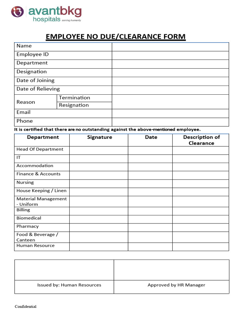 Employee Departure Clearance Form | PDF | Career & Growth | Finance ...