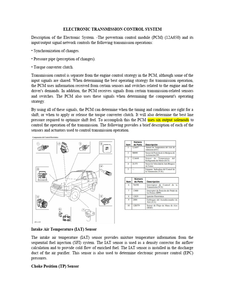 Electronic Transmission Control System Electronic System Description ...