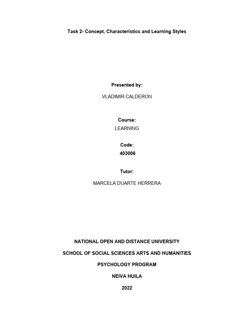 Task 2 - Concept, Characteristics and Learning Styles | PDF | Learning ...