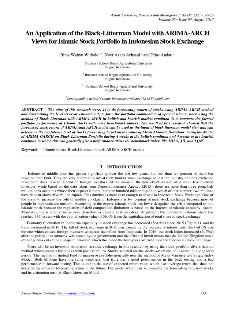 Admin, 2 - An Application of The Black-Litterman Model With ARIMA-ARCH ...