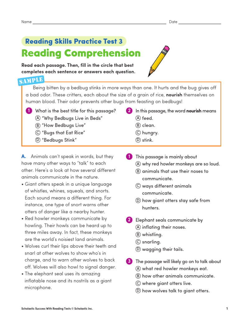 Reading Comprehension: Reading Skills Practice Test 3 | Download Free ...