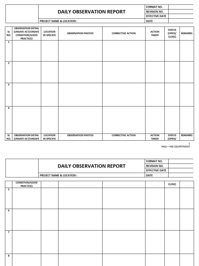HNQ Daily Observation Report | PDF